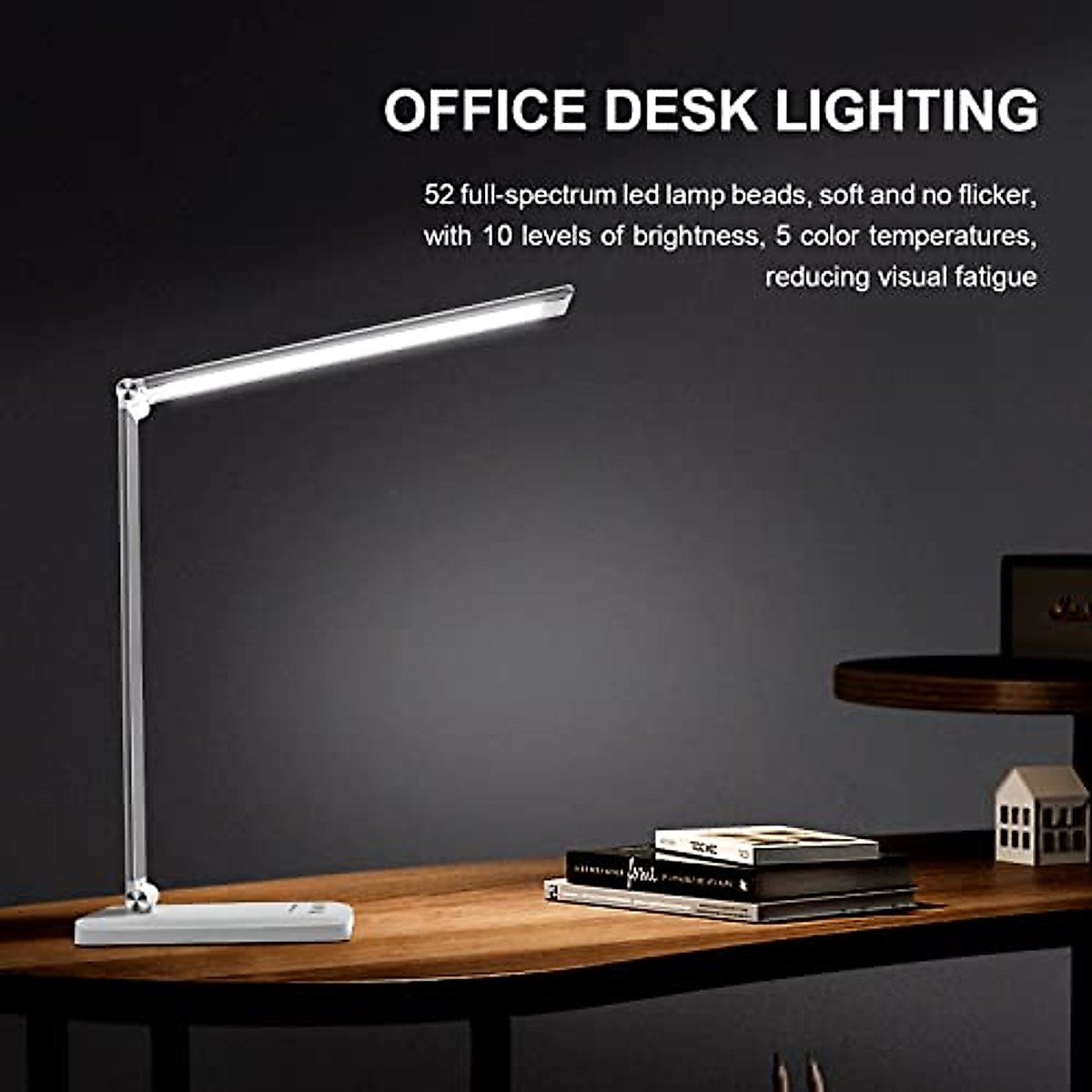 LED Desk Lamp with USB Port, Desk Light with 10 Brightness 5 Color Temperature, Soft Table Lamp for Reading, Office and Home, Touch Control, 30/60 Timer Off, No Glaring