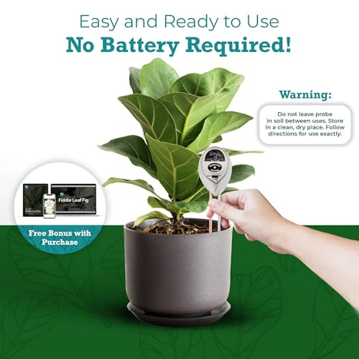 Houseplant Resource Center Fiddle Leaf Fig 3-in-1 Soil Moisture Meter for Plants – Best Indoor Plant Water Meter for Potted Houseplants - Light & Moisture Sensor Probe for Optimal Growth