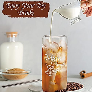 WAVEWISE Gifts for Mom from Daughter, Son, Kids - 20 Oz Drinking Can Glass Iced Coffee Cup with Lid and Straw - Mama Needs Coffee - Birthday Presents for Mom, Mother, Wife, New Mom, Mother In Law