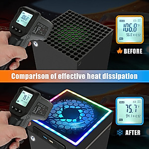 Raryars Cooling Fan for Xbox Series X with RGB and Upgraded 5 Inches Big Fan Low Noise Top Fan Adjustable Speed Cooler Fan System Extra 2 USB Port & Touch Switch