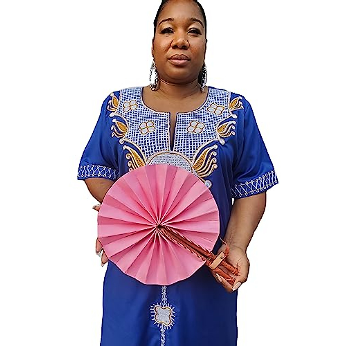 Pink African Fabric Folding Fan: Church, Ankara, Leather, Wedding, Sports, and Pouch Included!