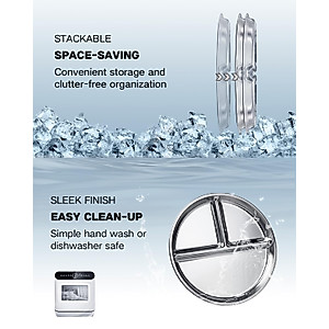 Bakpoco Stainless Steel Kids Plates 2 Packs, 9" Portion Control Plate Divided Plates for Adults Bariatric Weight Loss & Diabetic Diet, [Non Toxic Unbreakable] Toddlers Lunch Dishes, Camping Food Tray