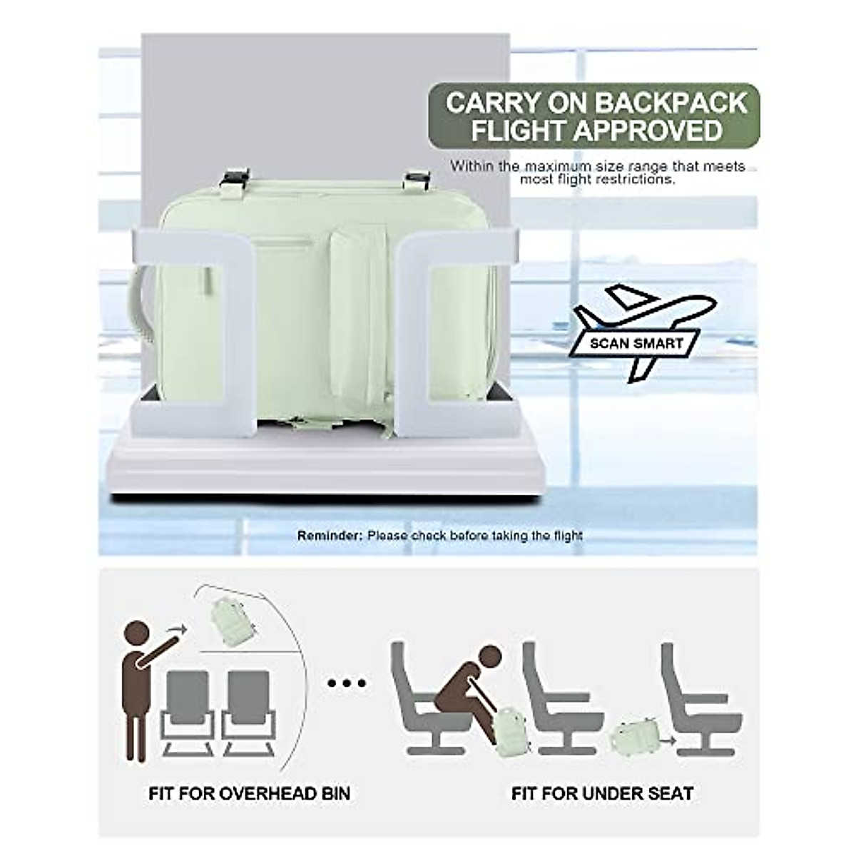 VGCUB Large Travel Backpack,Carry on Backpack for Women Men Airline Approved Gym Backpack Waterproof Business Laptop Daypack,Green With Toiletry Bag