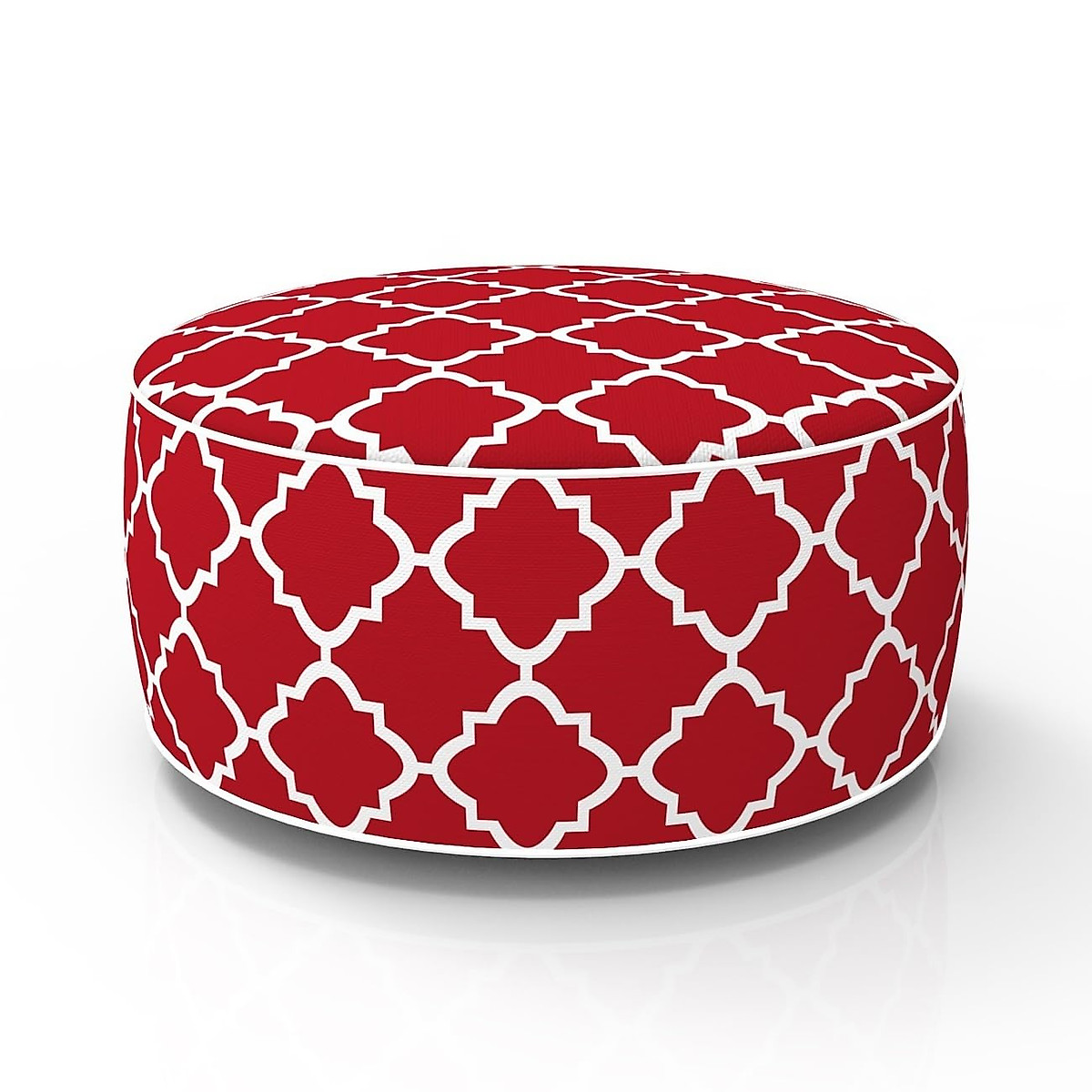 Fabritones Outdoor Inflatable Ottoman Cover Round 21x9 Inch Red Geometric Pattern Patio Foot Stools and Ottomans Cover