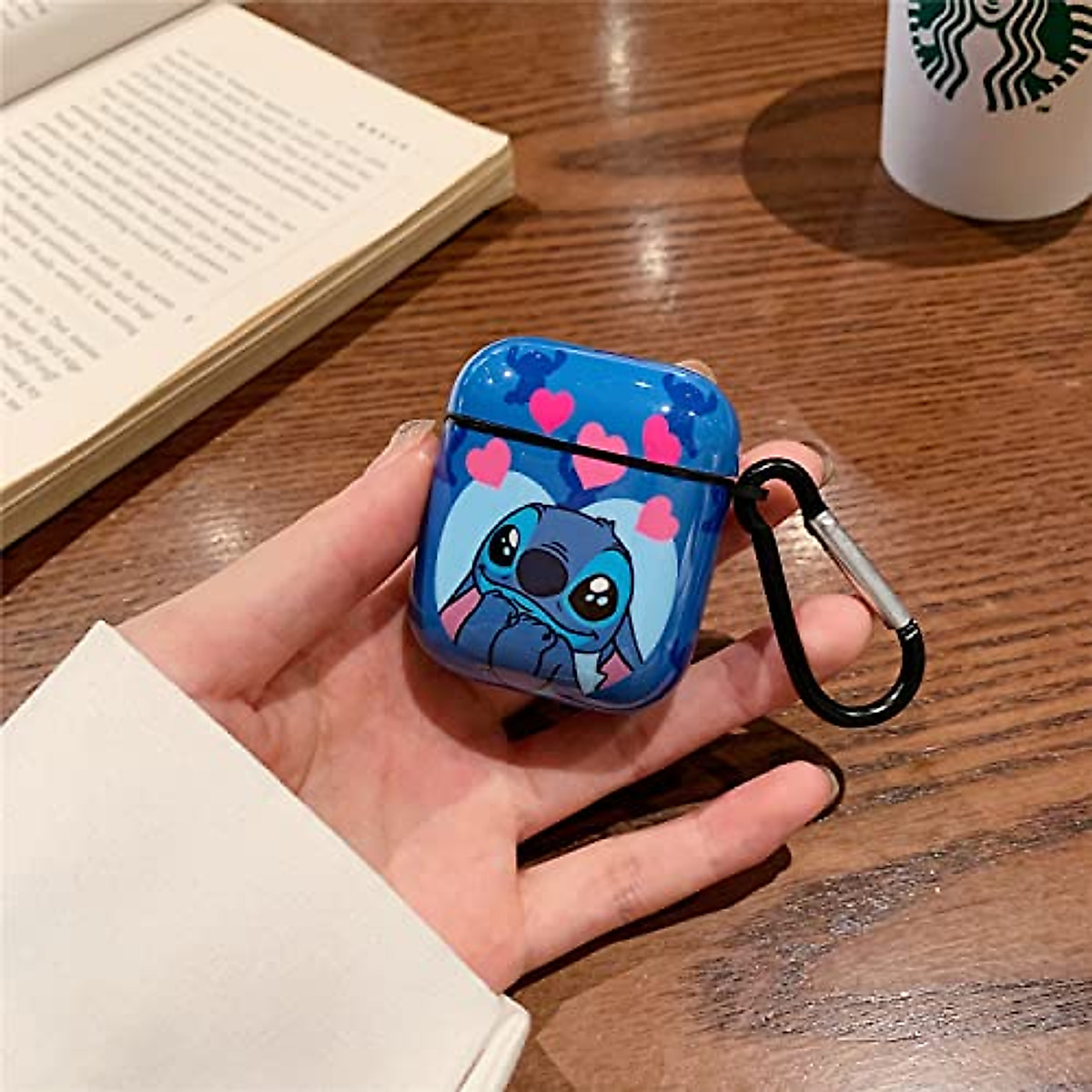 Cute Airpod Case, Airpod 2/1 case Personalise Custom, Airpod Case Cover with Keychain/Lanyard Protective Hard Case Cover Skin Portable Shockproof Cover for Women Girls Wireless Airpod 2 Case (Stich)