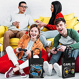24 Pack Video Game Themed Gift Bags Video Game Party Favors Non Woven Reusable Goody Treat Bags with Handles Game Themed Birthday Party Supplies for Kids Boys, 4 Styles (Blue)