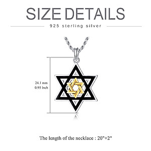 PDTJMTG Star of David Necklace Sterling Silver Necklace, 20”+2”