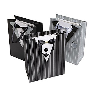 MyGift Decorative Gift Bags and Tissue with Tuxedo Design for Groomsmen, Birthday, Anniversary, Set of 3