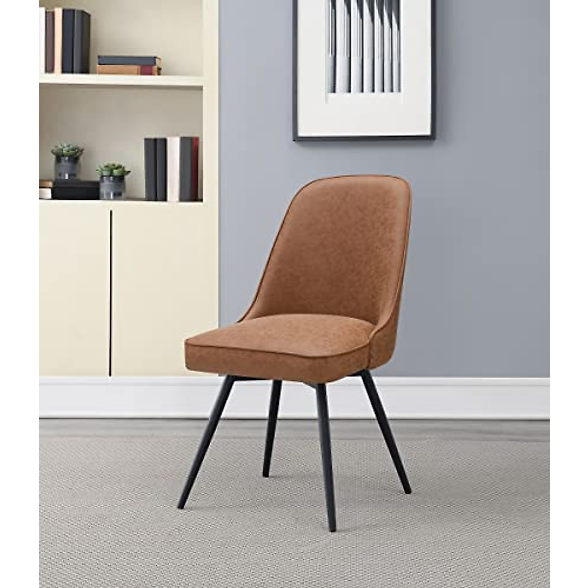 OSP Home Furnishings Penton Swivel Chair with Padded Seat and Black Legs 2-Pack for Dining or Home Office Use, Sand Brown Faux Leather