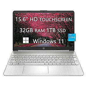 HP 2023 Newest Touch-Screen Laptops for College Student & Business, 15.6 inch HD Computer, Intel Core i3-1115G4, 32GB RAM, 1TB SSD, Webcam, Wi-Fi, HDMI, Bluetooth, Windows 11, LIONEYE HDMI Cable