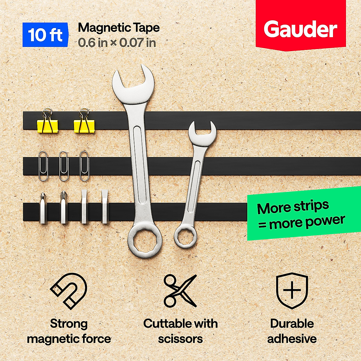 GAUDER Magnetic Tape Self Adhesive (0.6 Inch x 10 Feet) | Magnetic Strips with Adhesive Backing | Magnet Roll