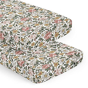 Sweet Jojo Designs Blush Pink Yellow Vintage Floral Boho Girl Baby Fitted Crib Sheet Set Infant Newborn Nursery Toddler Bed Room Standard Mattress 2pc Bohemian Shabby Chic Flower Farmhouse Sage White