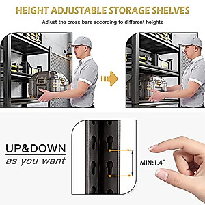 REIBII Garage Shelving Heavy Duty Garage Storage Shelves Load 2050LBS, Heavy Duty Shelving Adjustable 5 Tier Storage Shelves, Large Metal Shelving Unit for Garage Pantry, 39.4"W x 17.7"D x 72"H, Black