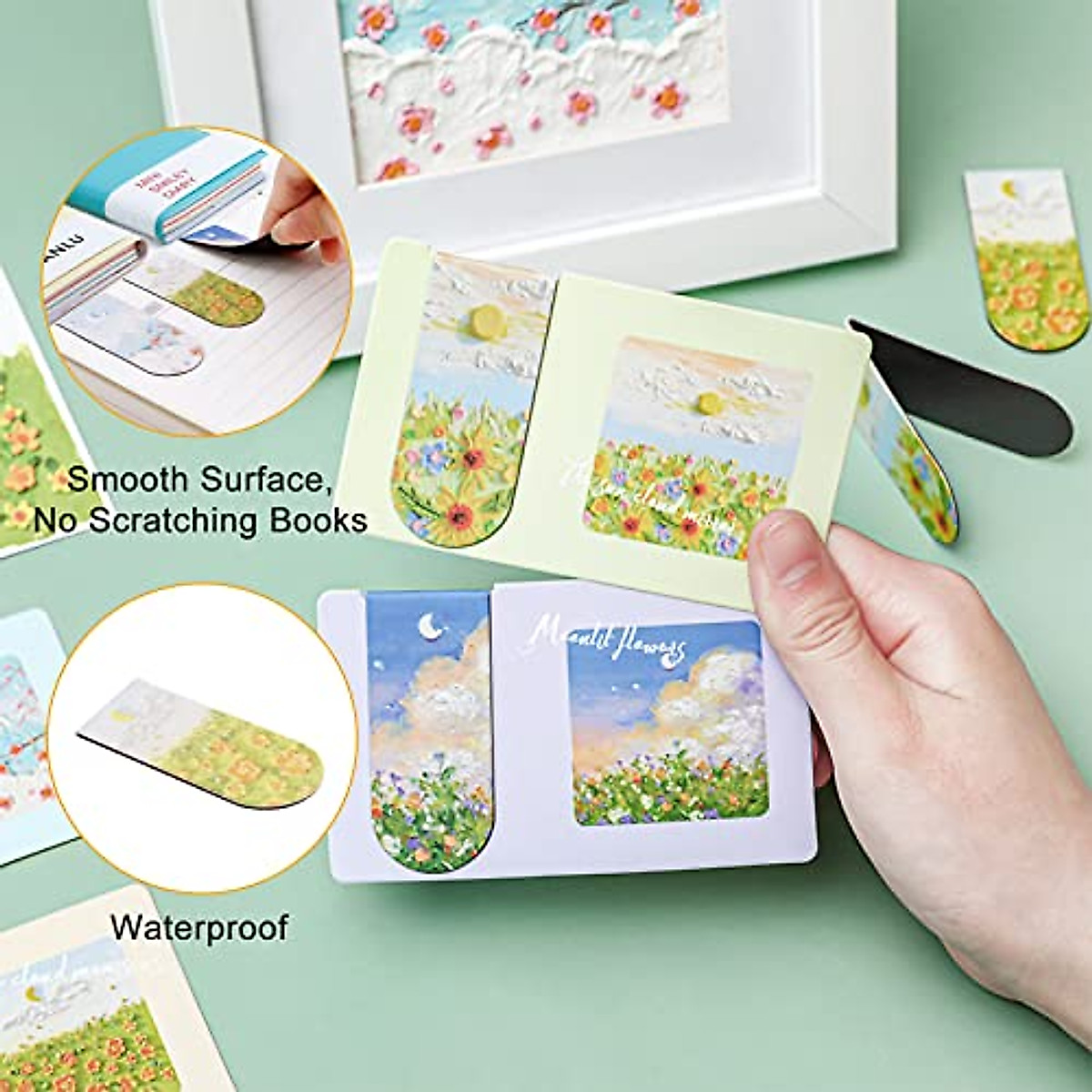 12 PCS Painting Magnetic Bookmarks, Fall Magnet Book Markers with Card, Page Clips Bookmarks for Students Women, Laminated Book Mark for Reading Lovers Girls Teachers School Stationery Gifts