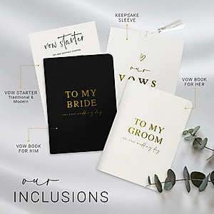 Wedding Vow Books His and Hers, Gold Foil Lettering & Keepsake Sleeve, Wedding Day Essentials, Beautiful His and Hers Gifts for The Bride and Groom (Black & White)