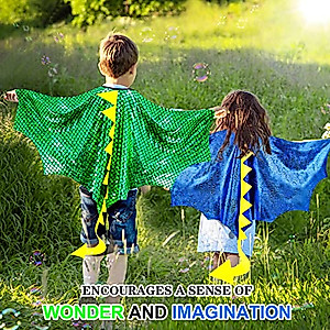 IROLEHOME Dragon-Wings Costume for Kids Mask Dinosaur Dress Up Cape for Boys Girls Halloween-Party Gifts Toys (metallic blue) (metallic green)