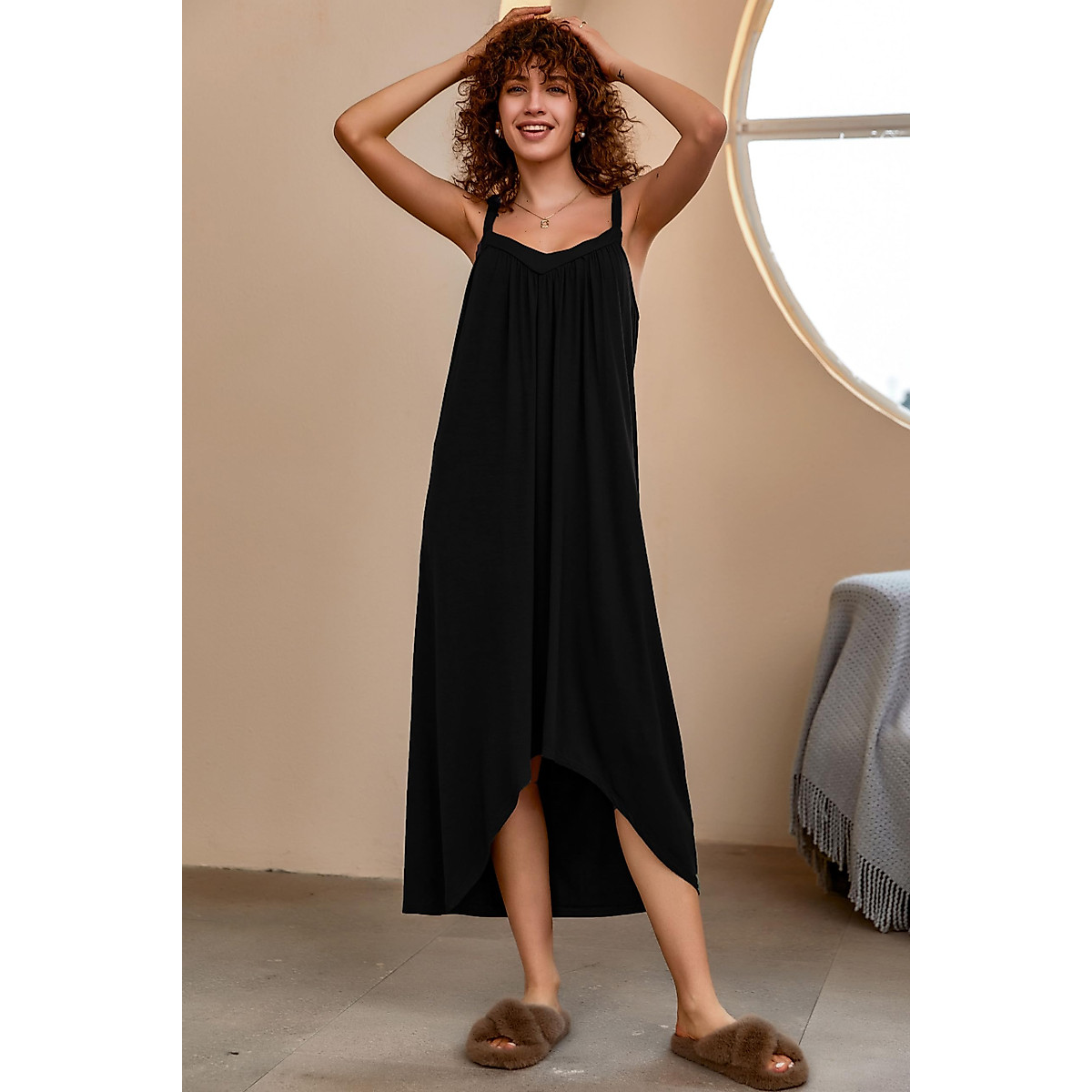 Ekouaer Womens Sleeveless Long Nightgown Summer Slip Night Dress Cotton Sleepshirt Chemise, A-black-6696, XX-Large