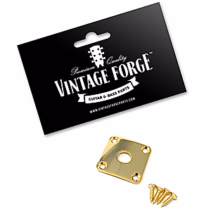 Vintage Forge Gold Metal Jack Plate compatible with Gibson Les Paul Guitar Square Curved with Screws JPS30-GLD