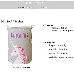 LEELI Laundry Hamper with Handles Collapsible Canvas Laundry Basket,Waterproof Storage Basket Home Organizer for Nursery,Clothes,Toys,Baby Hamper19.7×15.7(Pink Llama)