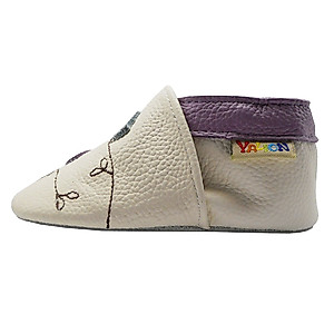 YALION Soft Sole Leather Baby Shoes First Walking Cartoon Birds Toddler Infant Slippers(6-12 Months,White)