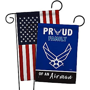 Breeze Decor Proud Family Airman Garden Flag Pack Armed Air Force USAF United State American Military Veteran Retire Official Applique House Banner Small Yard Gift Double-Sided, Made in USA