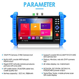 Rsrteng CCTV Camera Tester, IPCXS-ACHITU Security IP Camera Tester 8MP CVI TVI AHD SDI CVBS Camera Tester 7inch IPS Touch Screen Support TDR POE WIFI 4K HDMI IPC Tester