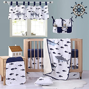 Brandream Window Valance Cotton Curtain for Baby/Toddler/Kid Bedroom Bath Laundry Living Room, Nautical Ocean Shark Fish Printed