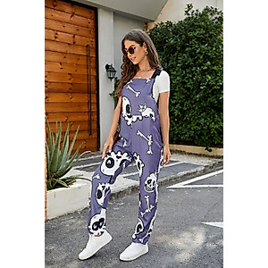 PAODIKUAI Women's Casual Skull Printed Overalls Loose Rompers Jumpsuit with Pockets (A2, X-Large, x_l)