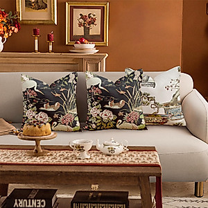 HANIOKAI Chinoiserie Pillow Covers 18x18 Set of 2,Red and White Pillow Covers Outdoor Decorative Linen Throw Pillow Covers for Couch Bed Sofa Cushion Birds Flowers Pillowcases (Black and White)