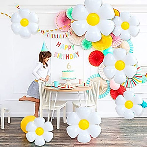 Cadeya 10 Pcs Daisy Balloons, Huge White Flower Aluminum Foil Balloons for Birthday, Baby Shower, Wedding, Daisy Party Decorations Supplies