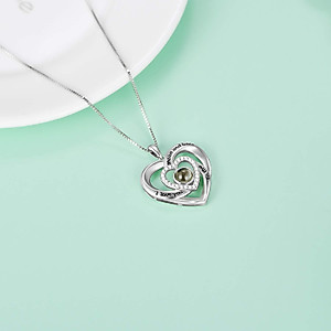 LONAGO I Love You in 100 Languages Heart Necklace Heart in Heart Projection Necklace Sterling Silver Gift for Women