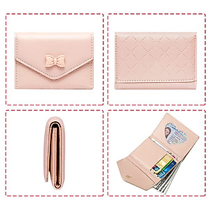 Sunwel Fashion Trendy Bow Small Bifold Wallet with Cash Credit Card Holder ID Window for Women Girls