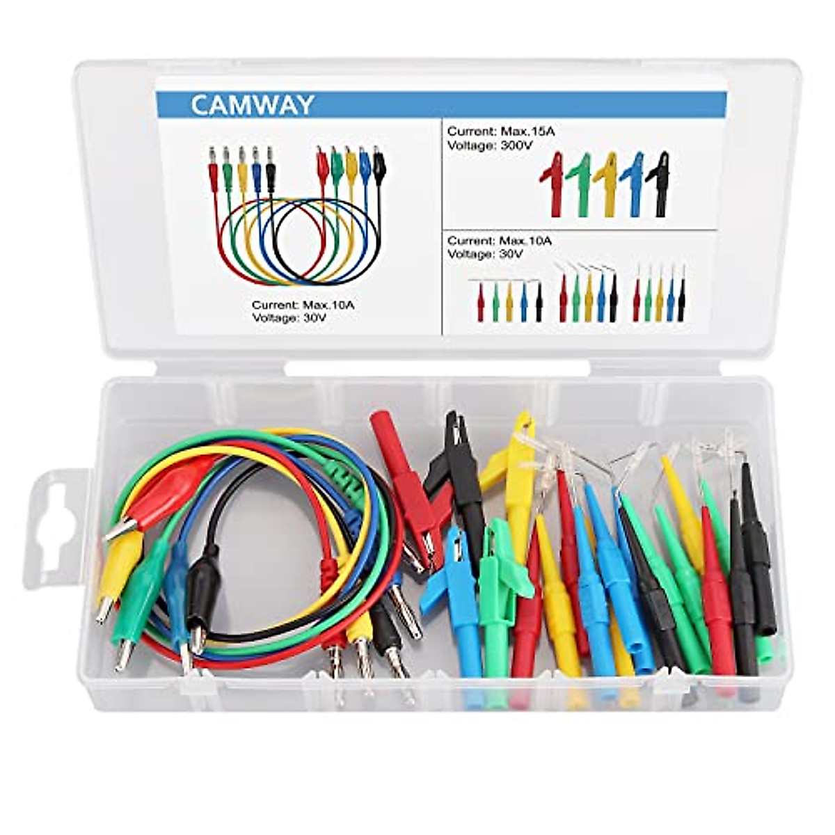 CAMWAY 25pcs Back Probe Test Lead- 15pcs Back Probe Pins & 5pcs Banana Plug to Alligator Clip 5 PCS Alligator Clips for Multimeter Diagnosis Circuit Testing