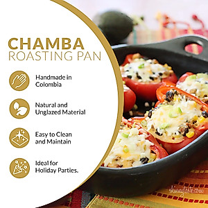 Chamba Black Clay Roasting Pan - Stylish Square Pan From Colombia, Clay Pot for Cooking, Oven Pan, Clay Cooking Pots, Roaster Pan, Elegant Cookware & Dinnerware, Medium Pans 10" x 9" x 2"