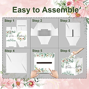 51 Pcs Bridal Shower Game Card Box, Wedding Raffle Card Box, Wedding Shower Advice and Wishes Cards and Box Set, Greenery Card Holder Box for Wedding Decorations Bridal Shower Activity Wedding Games
