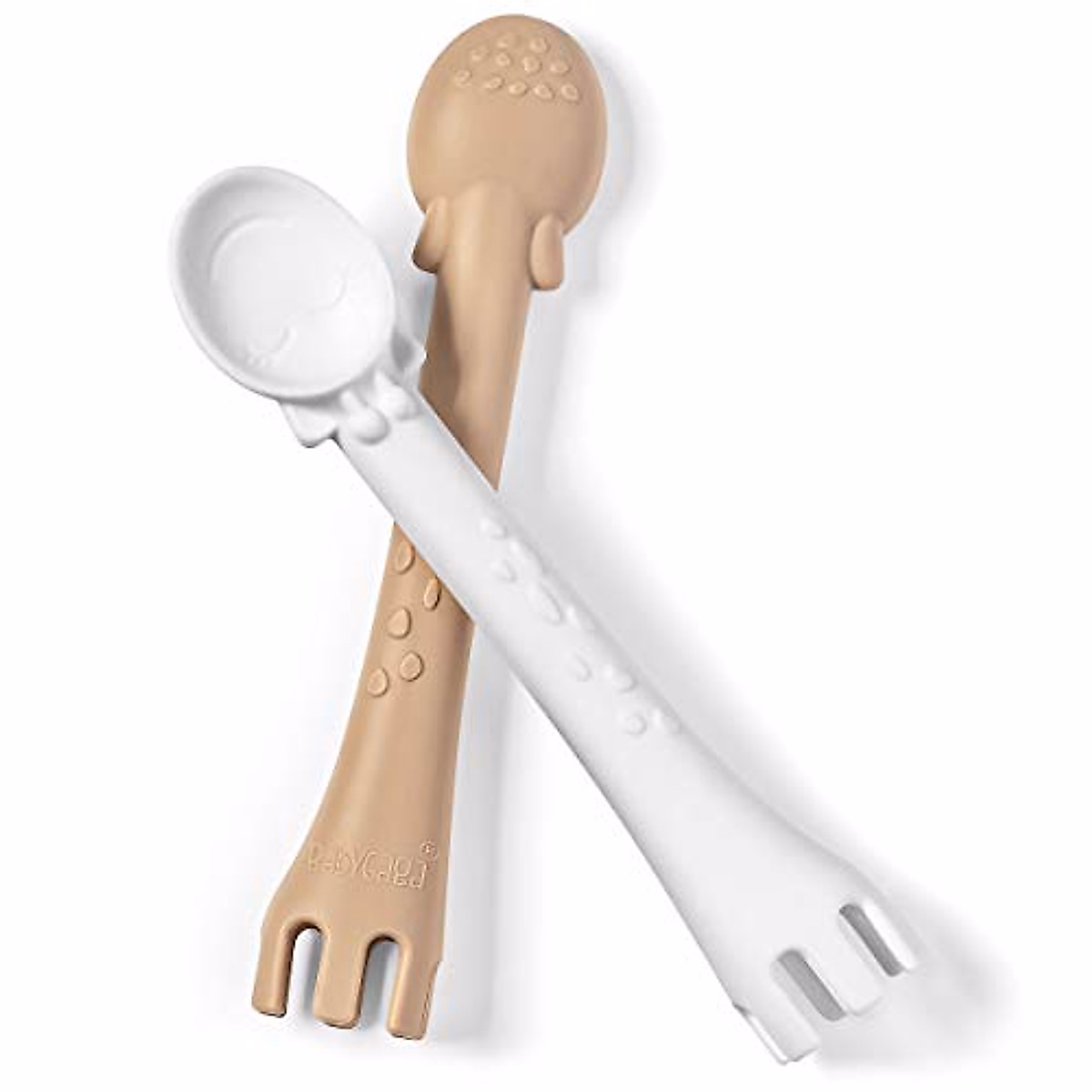 BabyGaga Baby Spoon and Fork (Set of Two), First Training Self Feed Baby Utensils, BPA Free Training Spoon for Baby Led Weaning, 100% Food Grade Silicone Spoon and Fork for Toddler