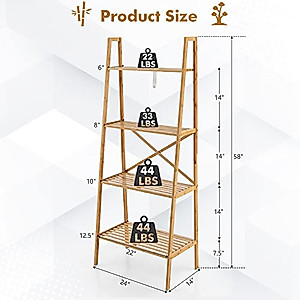 Tangkula 4 Tier Bamboo Ladder Bookshelf, Freestanding Plant Display Stand w/Anti-Tipping Device, Multifunctional Storage Shelves Rack for Home Office Living Room Bedroom Study Hallway (Natural)