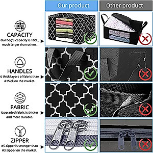 QYQBOON Large Clothes Storage Bags 100L Storage Bins Organizer Clothing Thicken Storage Containers for Comforter Blanket Bedding, Foldable with Reinforced Handle, Clear Window, Sturdy Zippers, 3 Pack…