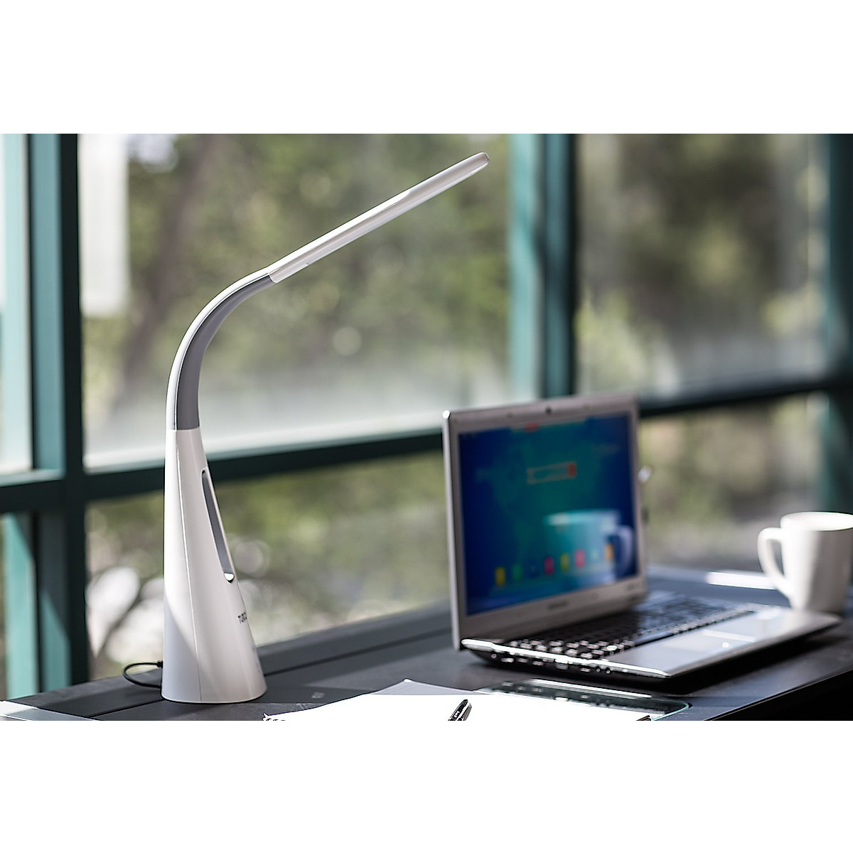 Turcom AirLight Ultrabright LED Desk Lamp with Bladeless Three Speeds Fan Panel,White