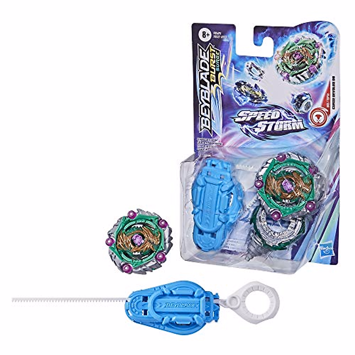 BEYBLADE Burst Surge Speedstorm Curse Devolos D6 Spinning Top Starter Pack – Balance Type Battling Game Top with Launcher, Toy for Kids