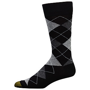 GOLDTOE Men's Carlyle Argyle Crew Dress Socks, 3-Pairs, Black Grey Argyle, Large