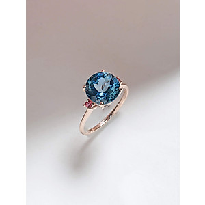 YoTreasure 3.90 Ct. London Blue Topaz Pink Tourmaline Solid 10kt Rose Gold Engagement Ring