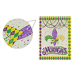 Mardi Gras Burlap Garden Flag 12x18, Outdoor Masquerade Party Decorations Fleur de Lis Garden House Flags,Gold Green Purple Buffalo Check Plaid Yard Flag Double Sided,New Orleans Holiday Outdoor Flags