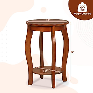 Giantex 2-Tier Round End Table, Narrow Tiered Telephone Table with Storage Shelf, Solid Wood Legs, Modern Sofa Side Table Nightstand for Living Room, Bedroom, Small Space, Walnut (2, Round)