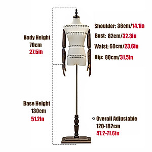 Female Dress Form Female Mannequin Torso Body Female Tailors Dummy, Dressmakers Fashion Mannequin Students Tailors Dummy Sewing Torso with Wood Stand, Height Range 47.2″-71.6″ Female Dress Form ( Colo