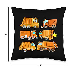 Bin Collection and Street Cleaner Vehicles Garbage Trash Trucks Rubbish Collection Sweeper Car Throw Pillow, 16x16, Multicolor
