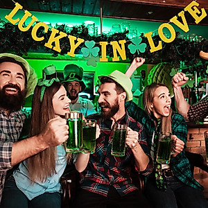 Whaline 2Pcs St. Patrick's Day Banner Glitter Gold Green Lucky Shamrock Clover Hanging Bunting Garland DIY Irish Style Banner for Party Home Office Mantel Fireplace Wall Decoration