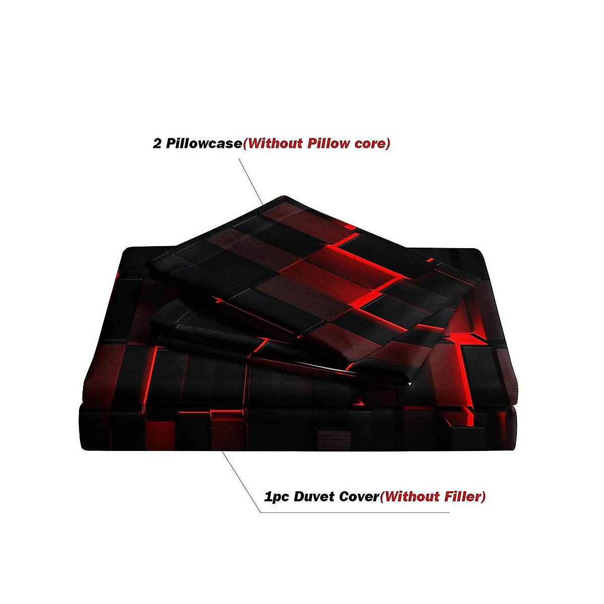 ZIRANSHU King Size Quilt Cover, Red and Black Grid Printed Quilt Personalized Geometric Square Grid Bedding Set for Adult Kids Boys Girls Comforter Duvet Cover Set (1 Duvet Cover + 2 Pillowcase)