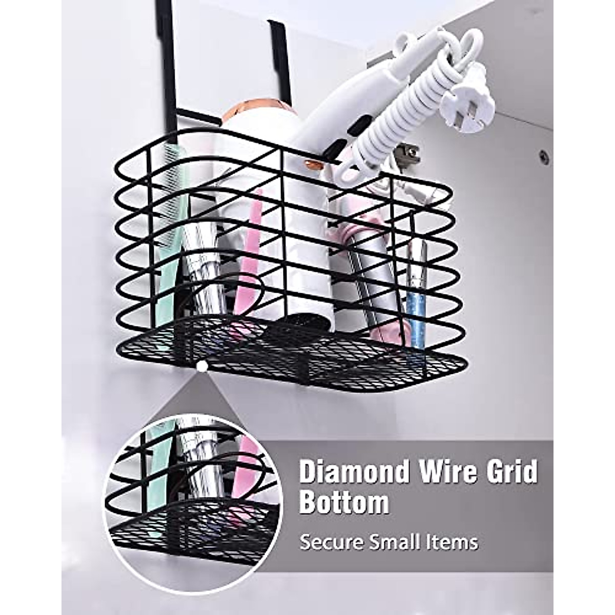 ULG Hair Dryer Holder, Hair Tool Organizer, 6 Adjustable Height, Wall Mounted/Cabinet Door, Bathroom Organizer Under Sink for Hair Dryer, Flat Irons, Curling Wands, Hair Straighteners, 3 Sections