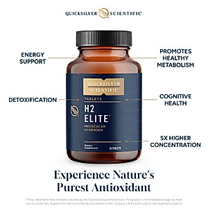 Quicksilver Scientific H2 Elite - Molecular Hydrogen for Energy + Metabolism Support, Water Tablets Perfect for Open Containers - Magnesium Malate Drink Additive (30 Molecular Hydrogen Tablets)